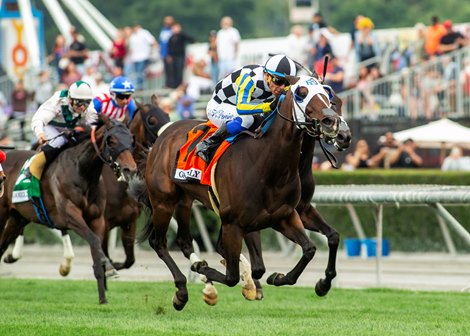 Macadamia Surges Late to Defy Queen Goddess in Gamely - BloodHorse